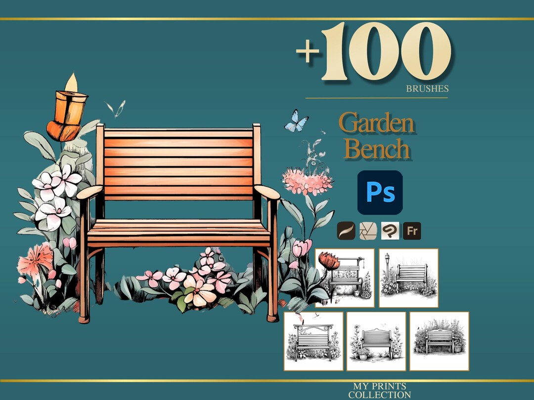 Garden Bench Photoshop Brushes & Procreate Stamps – 100+ Flower ...