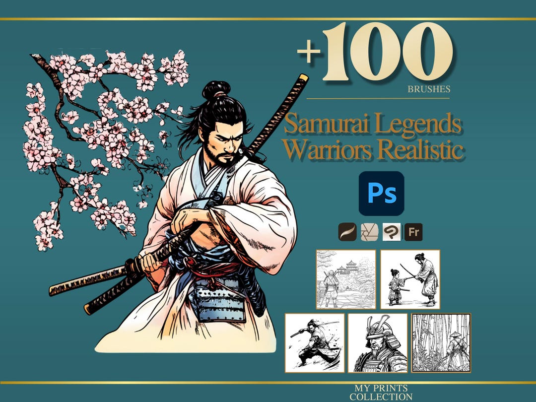 Samurai Warrior Realistic Photoshop Brushes & Procreate Stamps – 100 ...