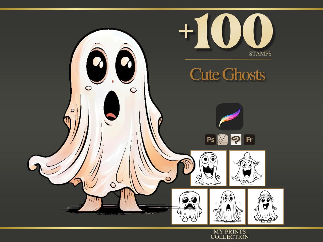 Cute Ghost Halloween Procreate Stamps & Photoshop Brushes – 100+ Tattoo ...