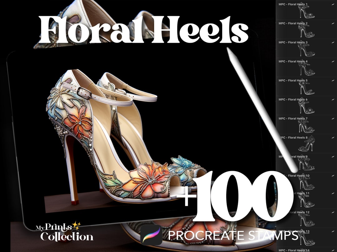 100+ Procreate Heels Floral Stamps, Sketching Jewellery Shoe Cloth ...