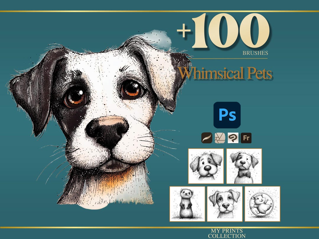 Whimsical Pets Photoshop Brushes & Procreate Stamps – 100+ Tattoo ...