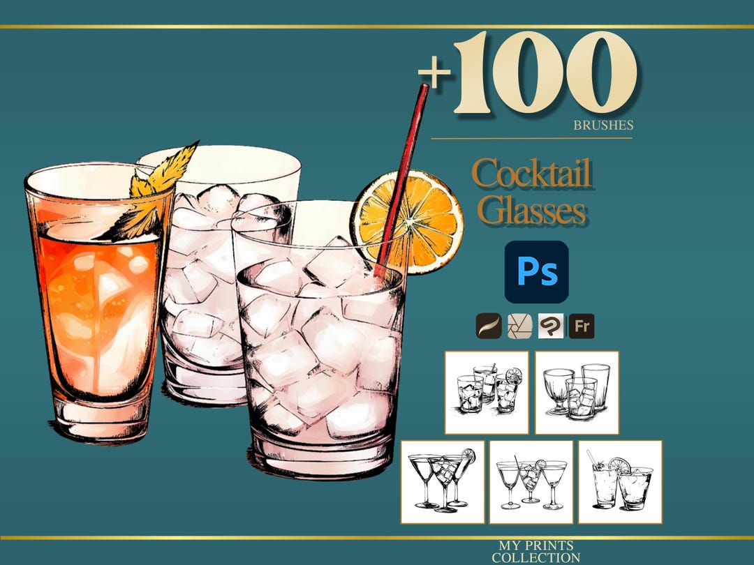 Cocktail Glasses Photoshop Brushes & Procreate Stamps – 100+ Food ...