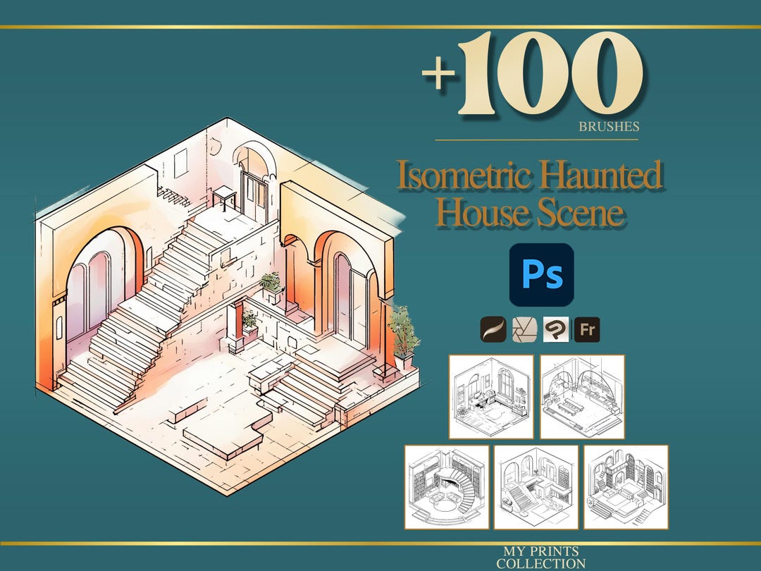 Isometric Haunted House Scene Photoshop Brushes & Procreate Stamps ...