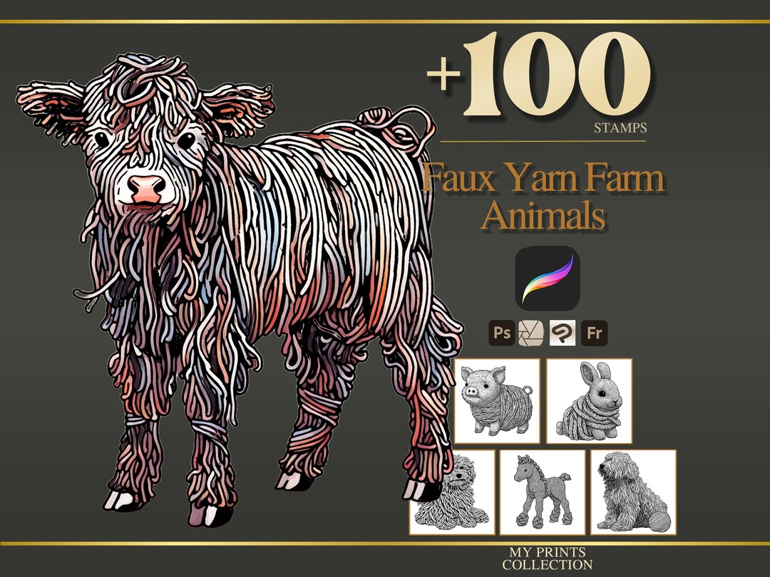 Faux Yarn Farm Animals Procreate Stamps & Photoshop Brushes – 100 ...