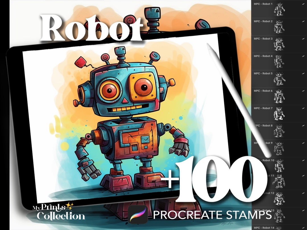 100+ Procreate Robot Stamps, Fantasy Creatures DND Magical Whimsical ...