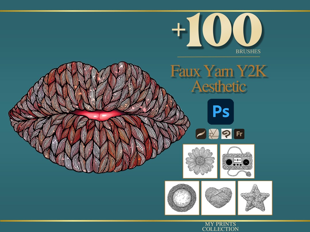 Faux Yarn Y2K Aesthetic Photoshop Brushes & Procreate Stamps – 100 ...