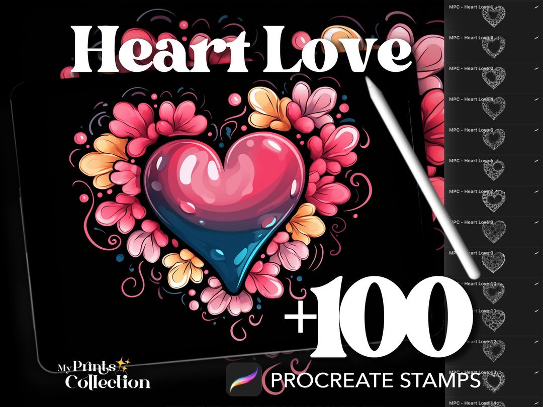 100+ Procreate Heart Love Stamps, Valentines Day Love Romantic Linear ...
