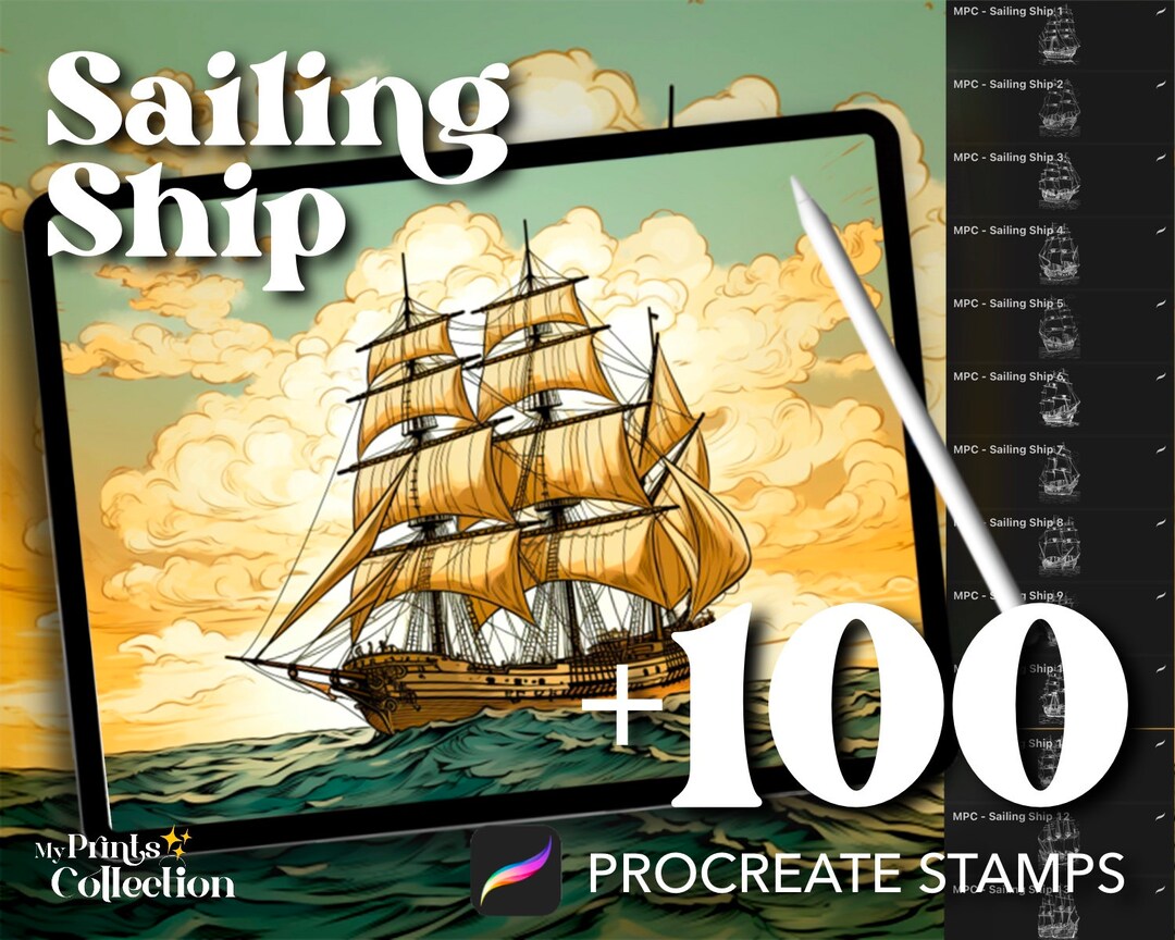 100+ Procreate Sailing Ship Stamps, Nautical Maritime Ocean Boat ...