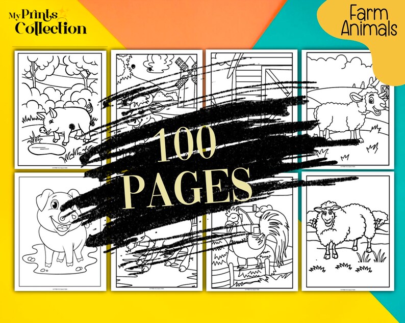 100 Farm Animals Coloring Pages Printable PDF + Procreate Digital ...