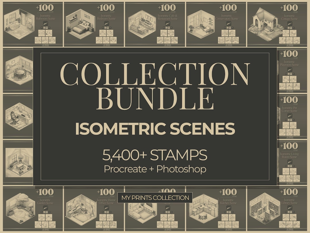 Isometric Scenes Procreate Stamps & Photoshop Brushes Collection ...