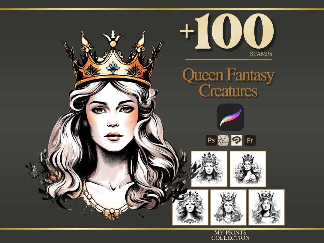Queen Procreate Stamps & Photoshop Brushes – 100+ Fantasy Creatures ...
