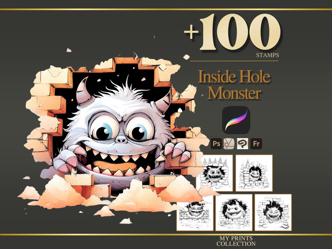 Inside Hole Monster Christmas Procreate Stamps & Photoshop Brushes ...