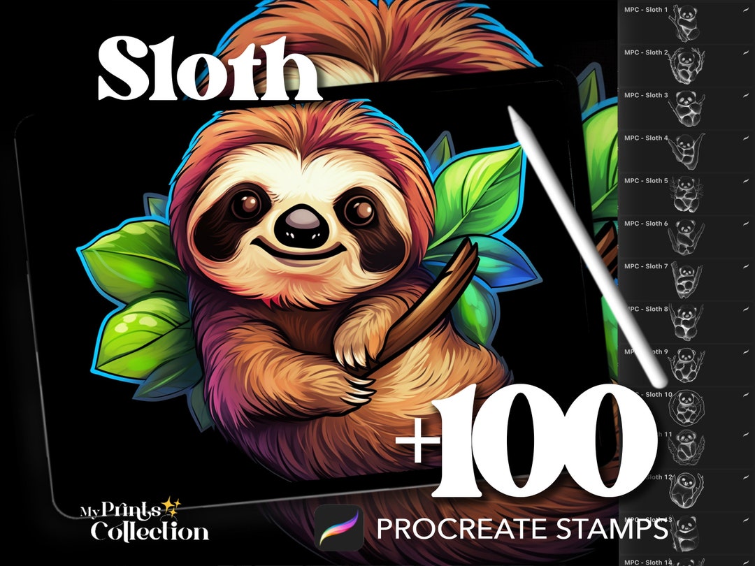 100+ Procreate Sloth Stamps: Woodland Animal Brush Set (digital ...