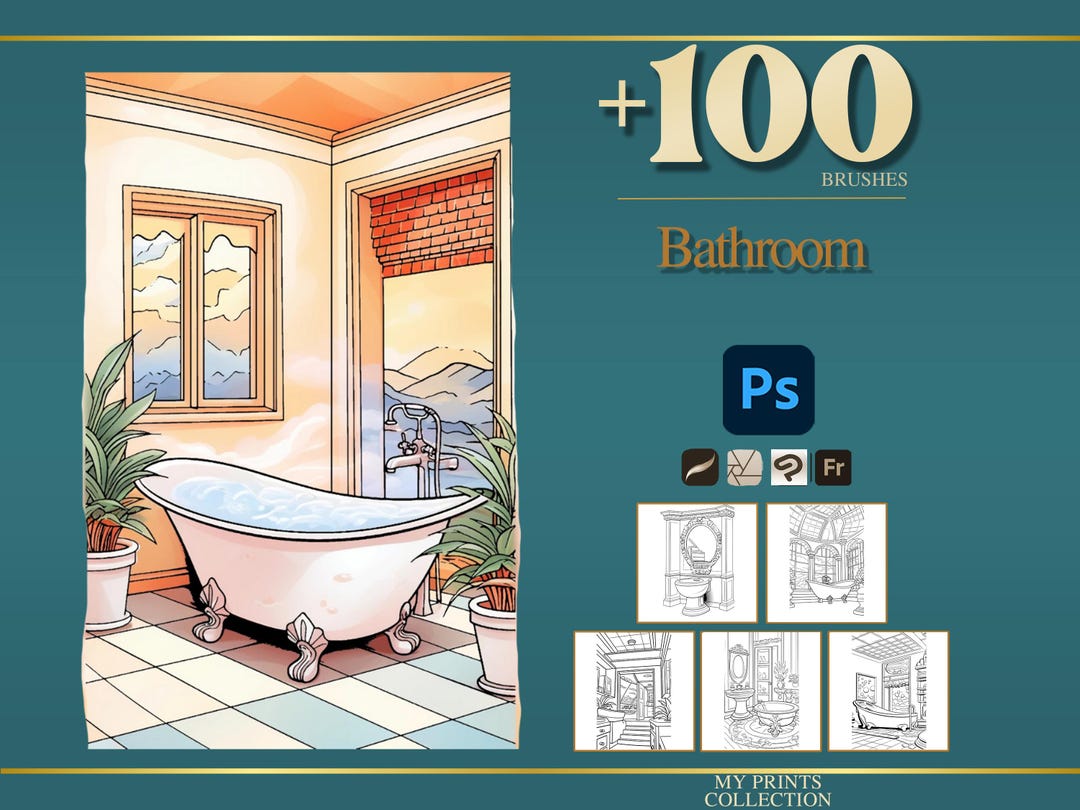 Bathroom Photoshop Brushes & Procreate Stamps – 100+ Interior Room ...