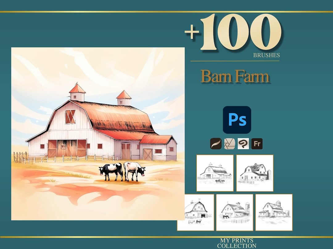 Barn Farm Photoshop Brushes & Procreate Stamps – 100+ Place House ...