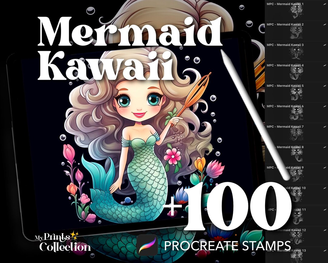 100+ Procreate Mermaid Kawaii Stamps, Magic Mystical Serene Fantasy ...