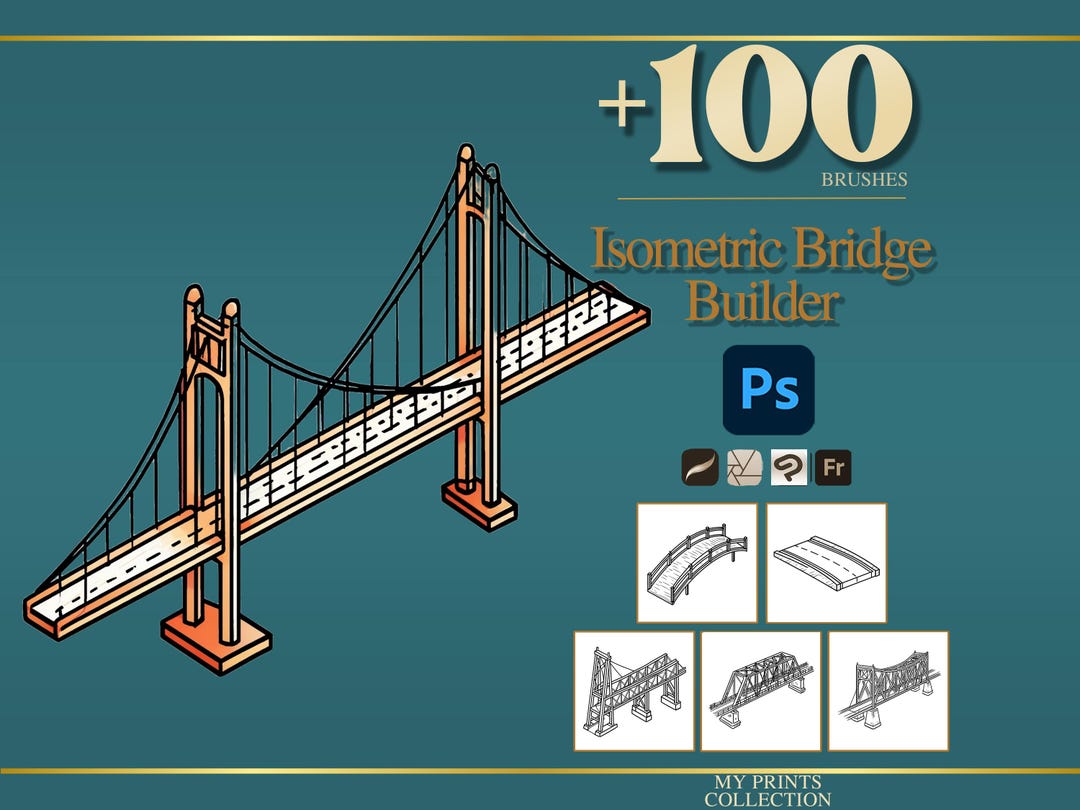 Isometric Bridge Builder Photoshop Brushes & Procreate Stamps – 100 ...