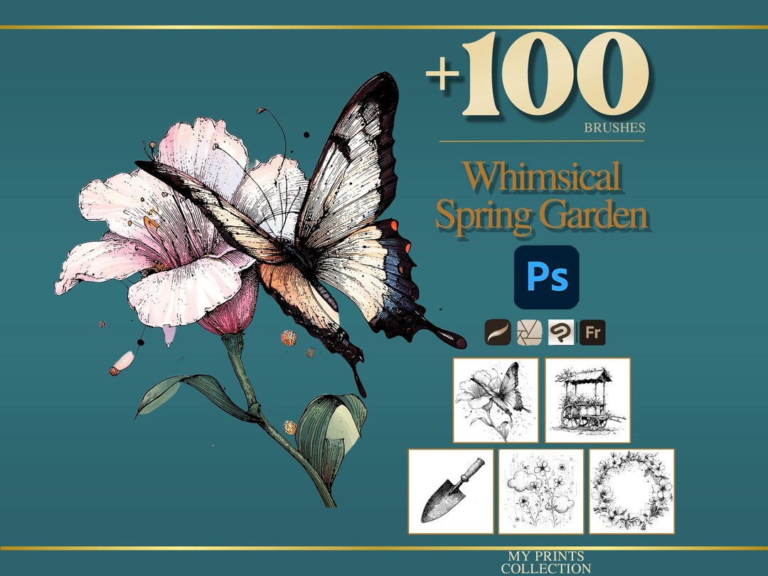 Whimsical Spring Garden Photoshop Brushes & Procreate Stamps – 100 ...