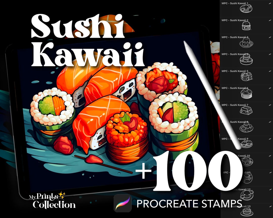 100+ Procreate Sushi Kawaii Stamps, Japanese Treat Bakery Food Bubble ...