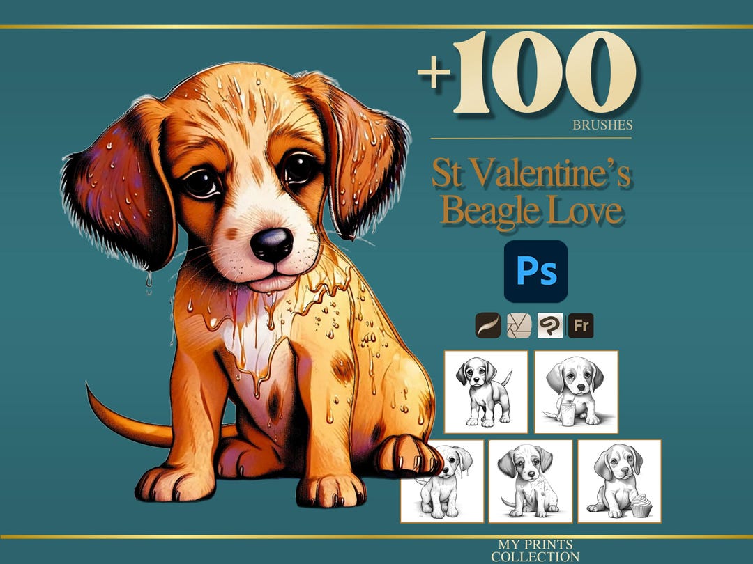 St Valentines Beagle Photoshop Brushes & Procreate Stamps – 100 ...