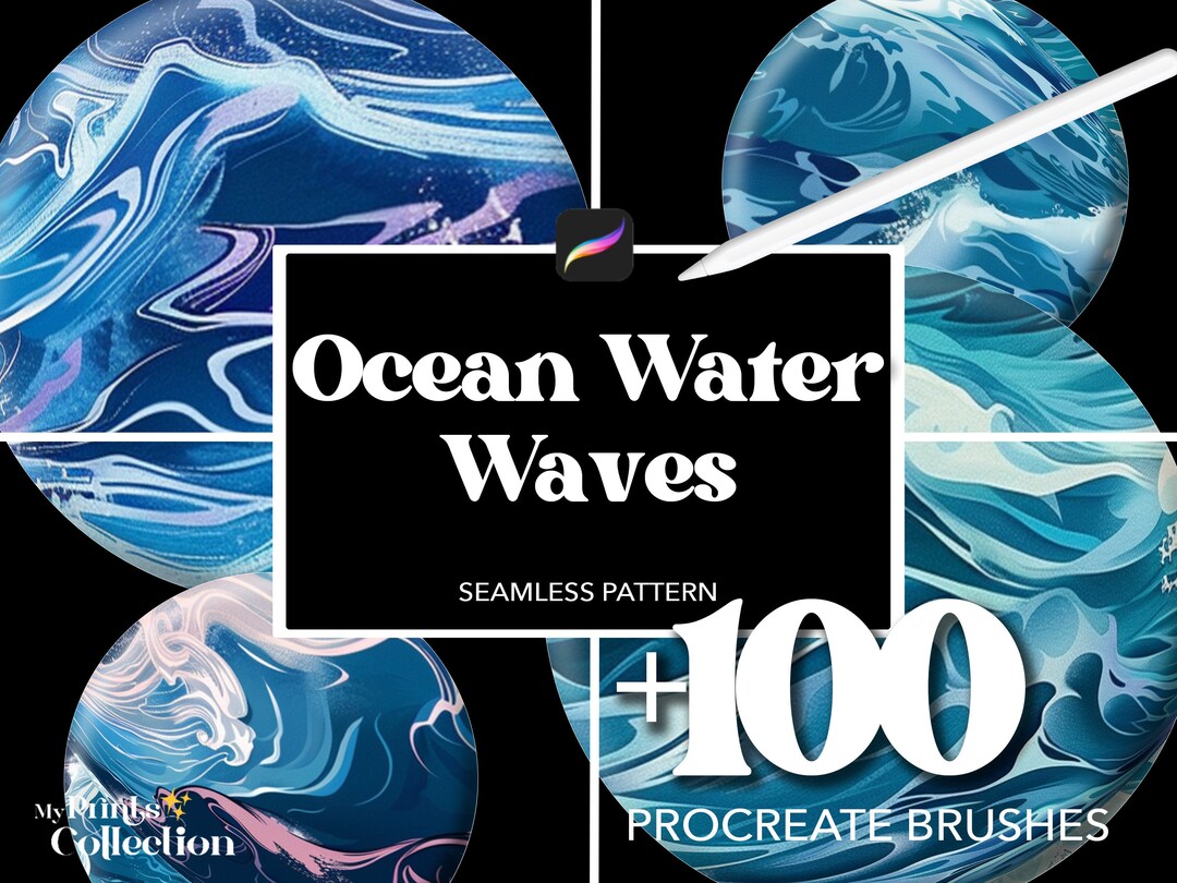 100+ Procreate Water Ocean Waves Brushes, Abstract Seamless Pattern ...