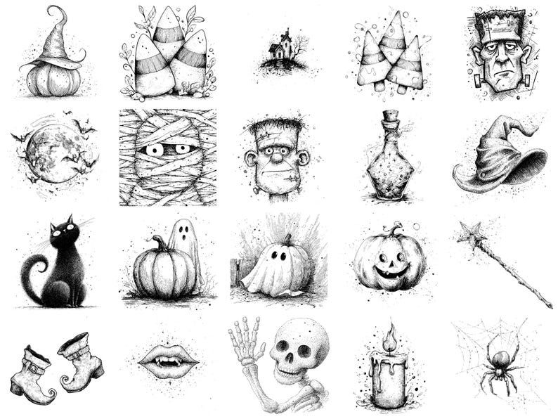 Whimsical Halloween Photoshop Brushes & Procreate Stamps – 100+ Tattoo ...