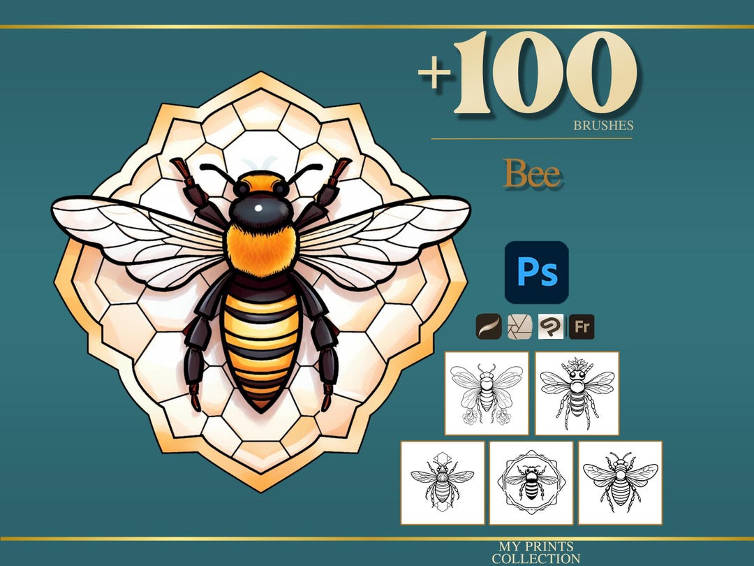 Bee Photoshop Brushes & Procreate Stamps – 100+ Realistic Insect Bug ...