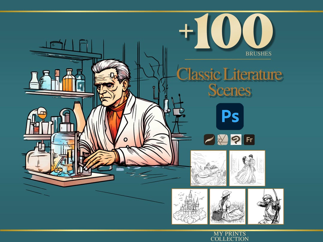 Classic Literature Scenes Photoshop Brushes & Procreate Stamps – 100 ...