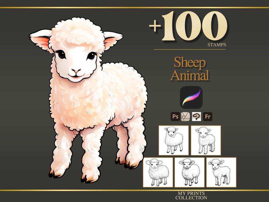 Sheep Procreate Stamps & Photoshop Brushes – 100+ Realistic Animal Pet ...