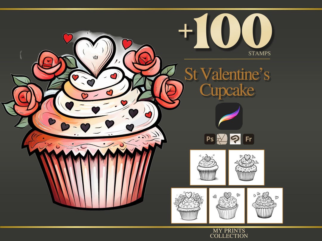 St Valentines Cupcake Procreate Stamps & Photoshop Brushes – 100 ...