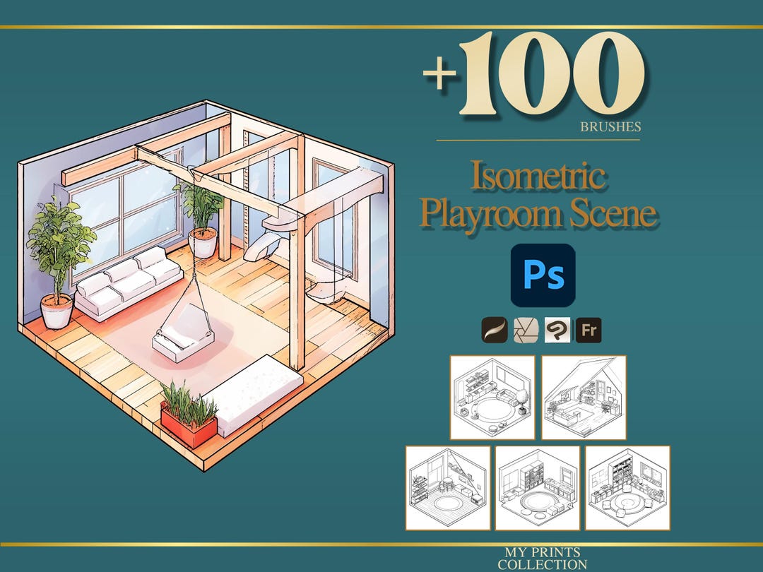 Isometric Playroom Scene Photoshop Brushes & Procreate Stamps – 100 ...
