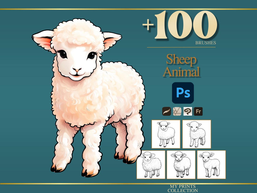 Sheep Photoshop Brushes & Procreate Stamps – 100+ Realistic Animal Pet ...