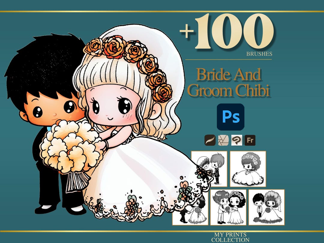 Bride and Groom Chibi Photoshop Brushes & Procreate Stamps – 100 ...