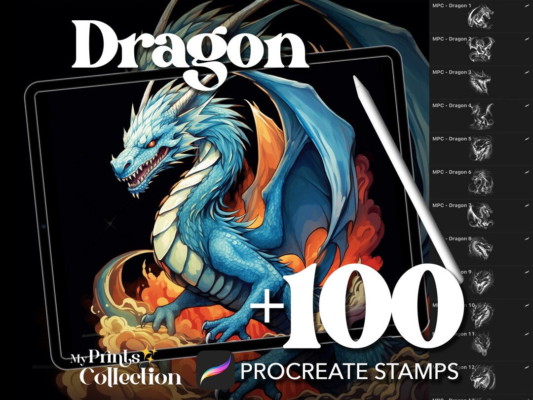 100+ Procreate Dragon Stamps, Fantasy Creatures DND Magical Whimsical, Digital Download, Digital ...