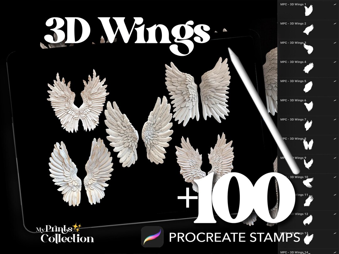 3D Wings Dual Color Procreate Stamp Brushes - 100+ Stamps Brushset for ...