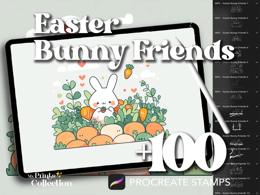 100+ Procreate Easter Bunny Friends Stamps, Easy Bold Cute Cozy Kawaii ...