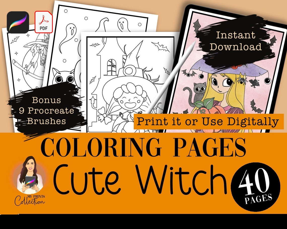 40 Cute Creepy Witch Halloween Coloring Sheet Pages Book PDF - Etsy