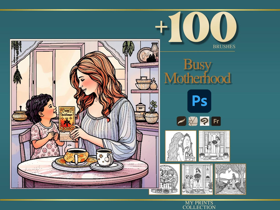 Busy Motherhood Photoshop Brushes & Procreate Stamps – 100+ Bold Easy ...