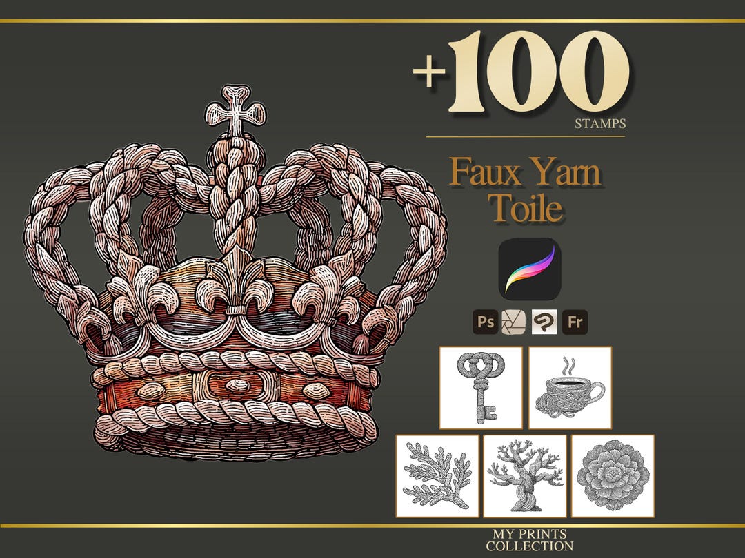 Faux Yarn Toile Procreate Stamps & Photoshop Brushes – 100+ Crochet ...