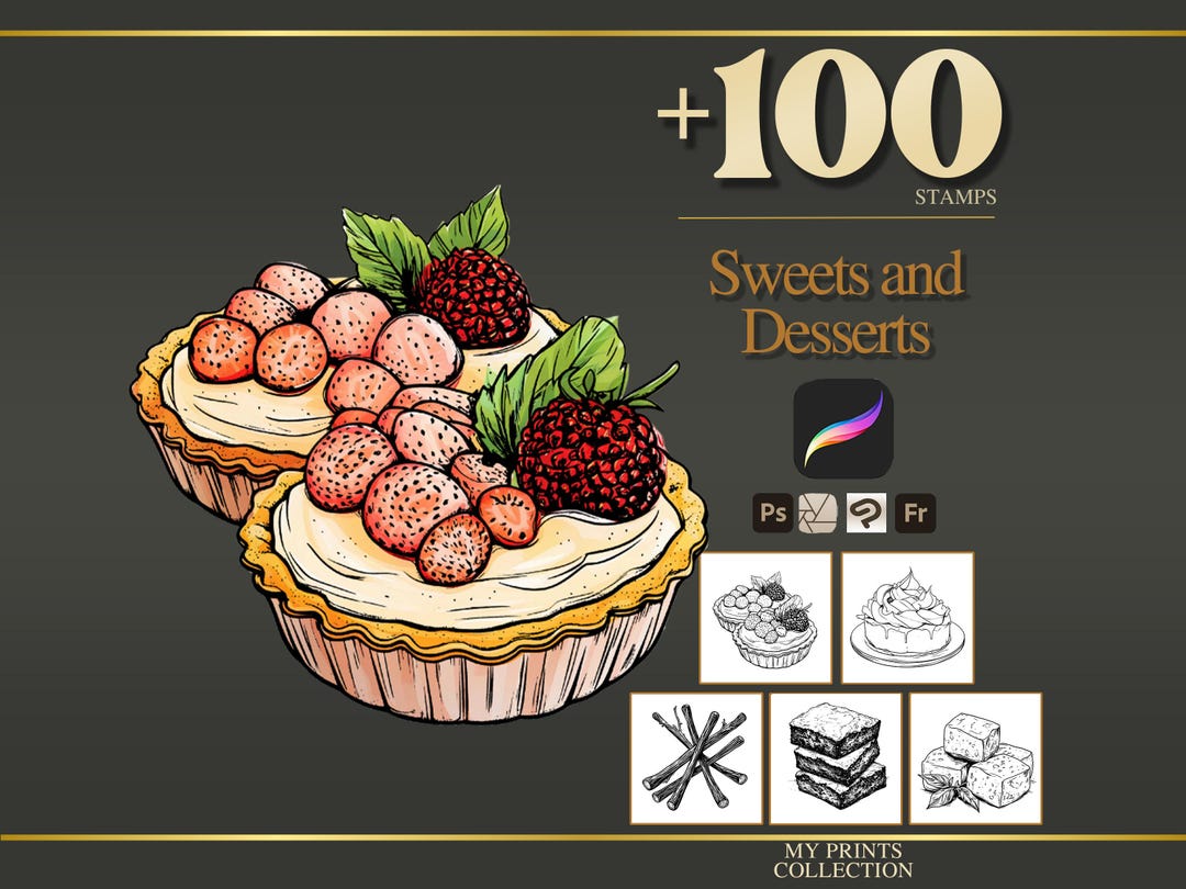 Sweets and Desserts Procreate Stamps & Photoshop Brushes – 100+ Food ...