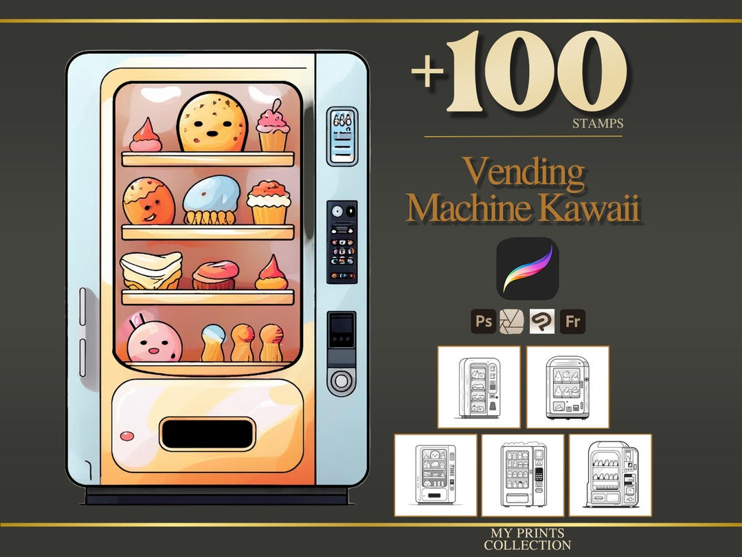 Vending Machine Kawaii Procreate Stamps & Photoshop Brushes – 100+ Chibi Bold Easy Cute Tattoo ...