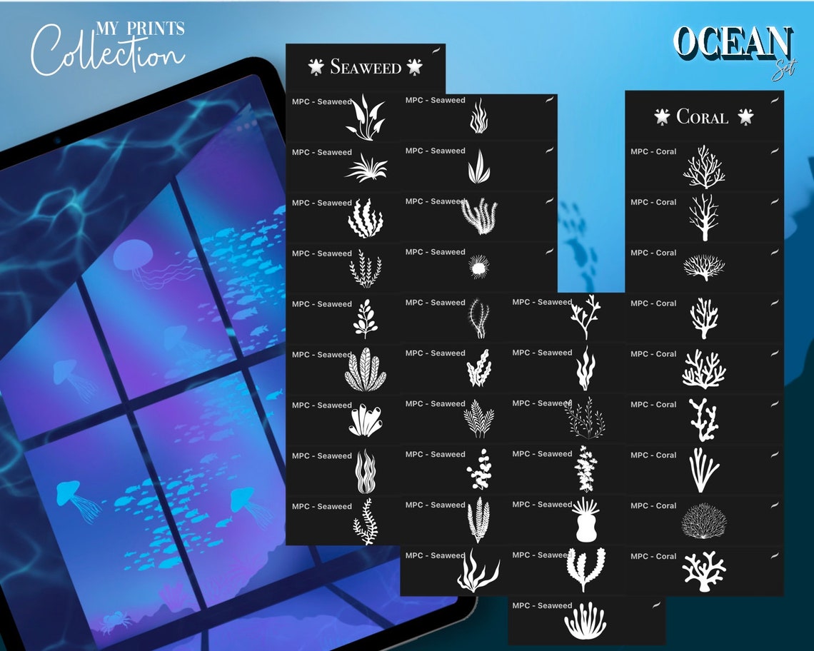 Ocean Procreate Set | 150 Stamps | Underwater | Ocean Animal ...
