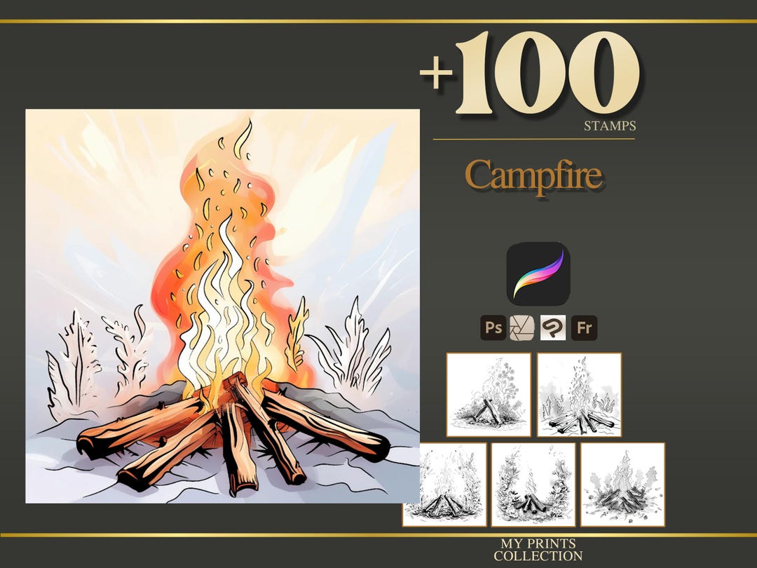 Campfire Procreate Stamps & Photoshop Brushes – 100+ Interior Room ...