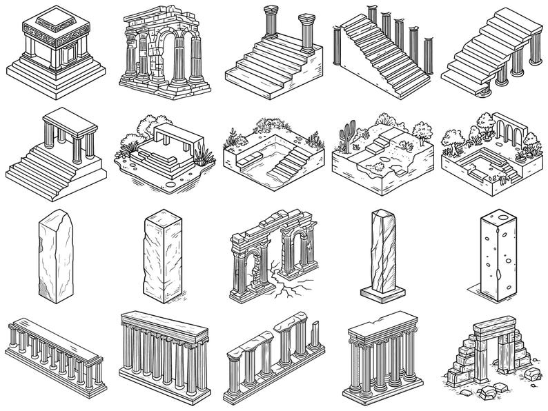 Isometric Ancient Ruins Builder PNG Bundle – 100+ Cricut & Silhouette ...