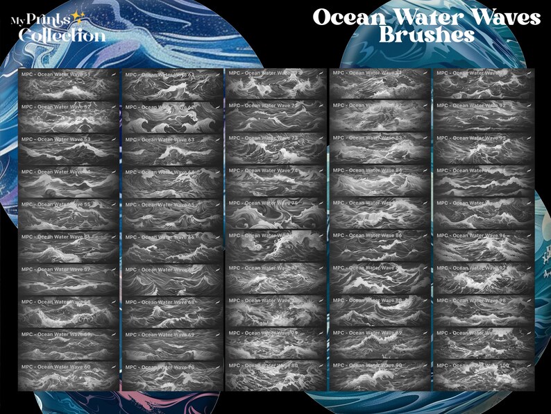100+ Ocean Waves Procreate Brushes: Seamless Texture Overlays (digital ...