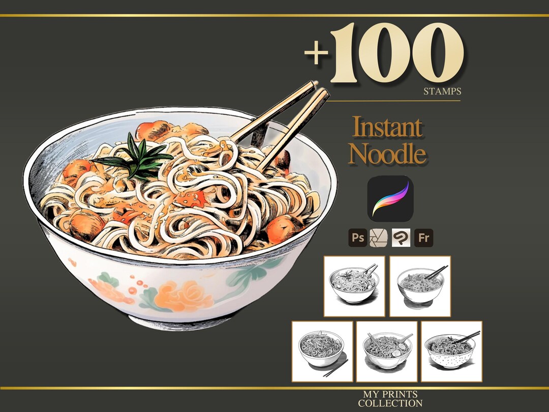 Instant Noodle Procreate Stamps & Photoshop Brushes – 100+ Food ...