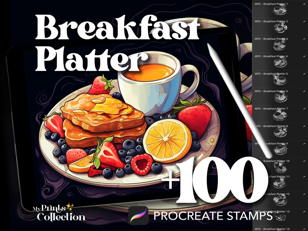100+ Procreate Breakfast Platter Stamps, Culinary Bakery Restaurant ...
