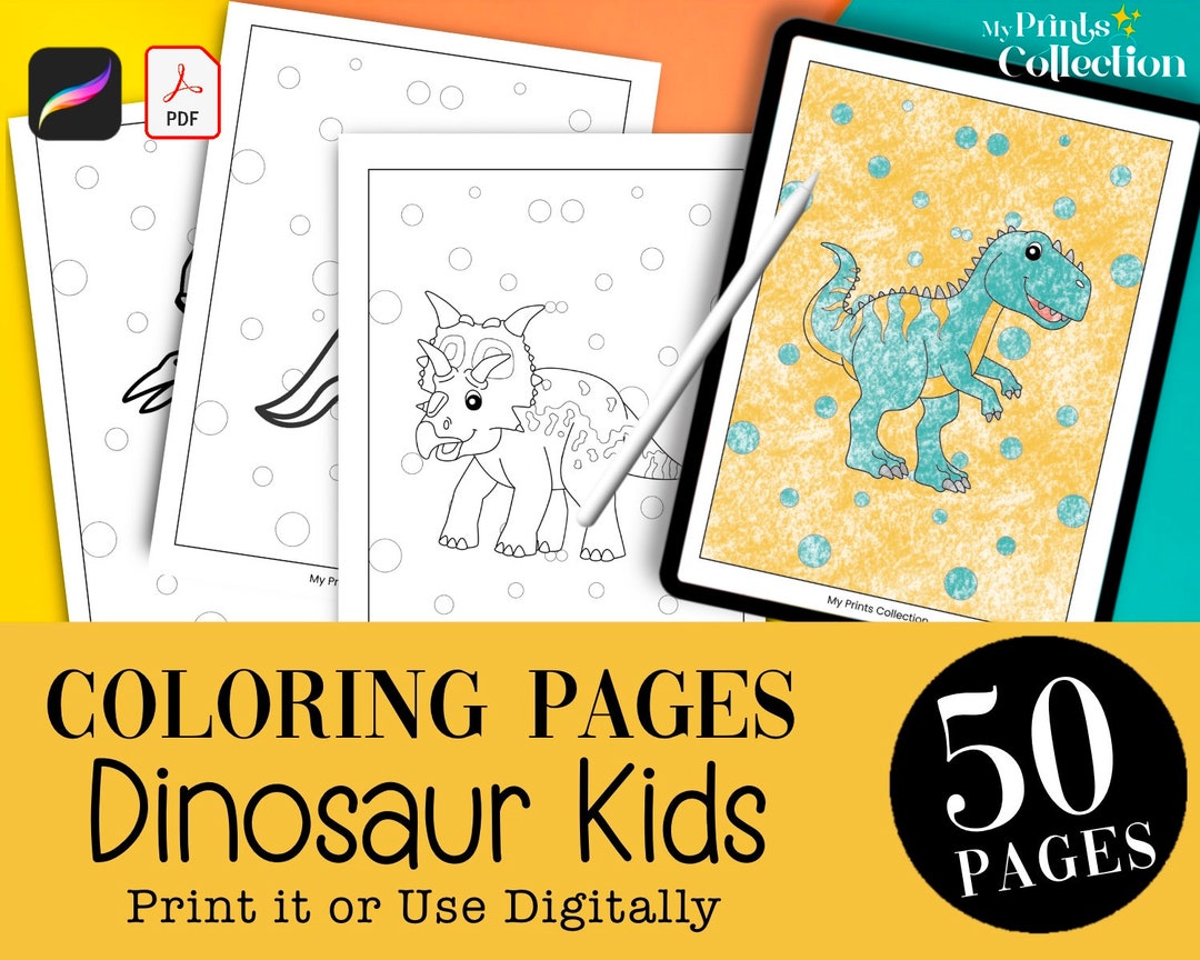 50 Dinosaur Kids Coloring Pages, Coloring Book Kids Toddler, Instant ...