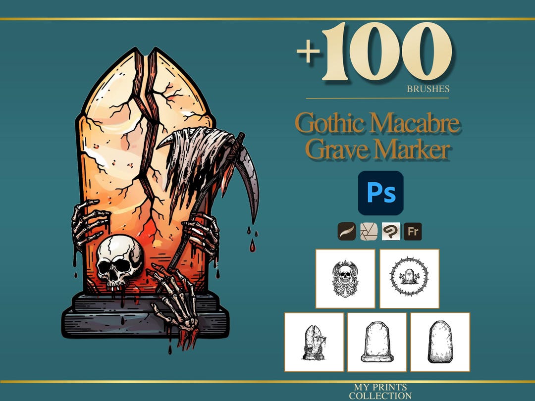 Grave Marker Gothic Macabre Photoshop Brushes & Procreate Stamps – 100 ...