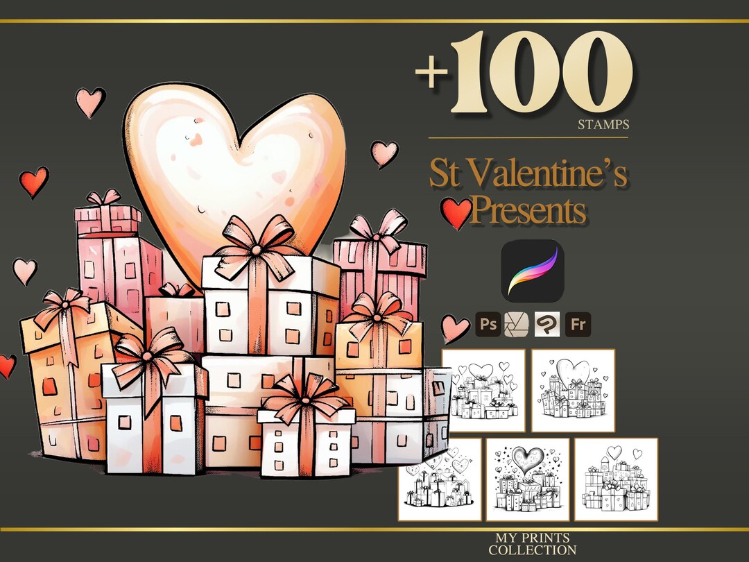St Valentines Presents Procreate Stamps & Photoshop Brushes – 100 ...